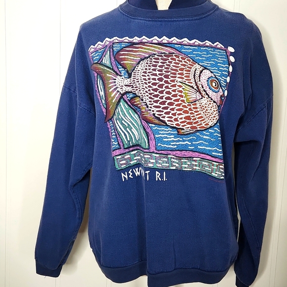 Islander | Tops | Islander Vintage Cotton Blue Hand Painted Tropical ...